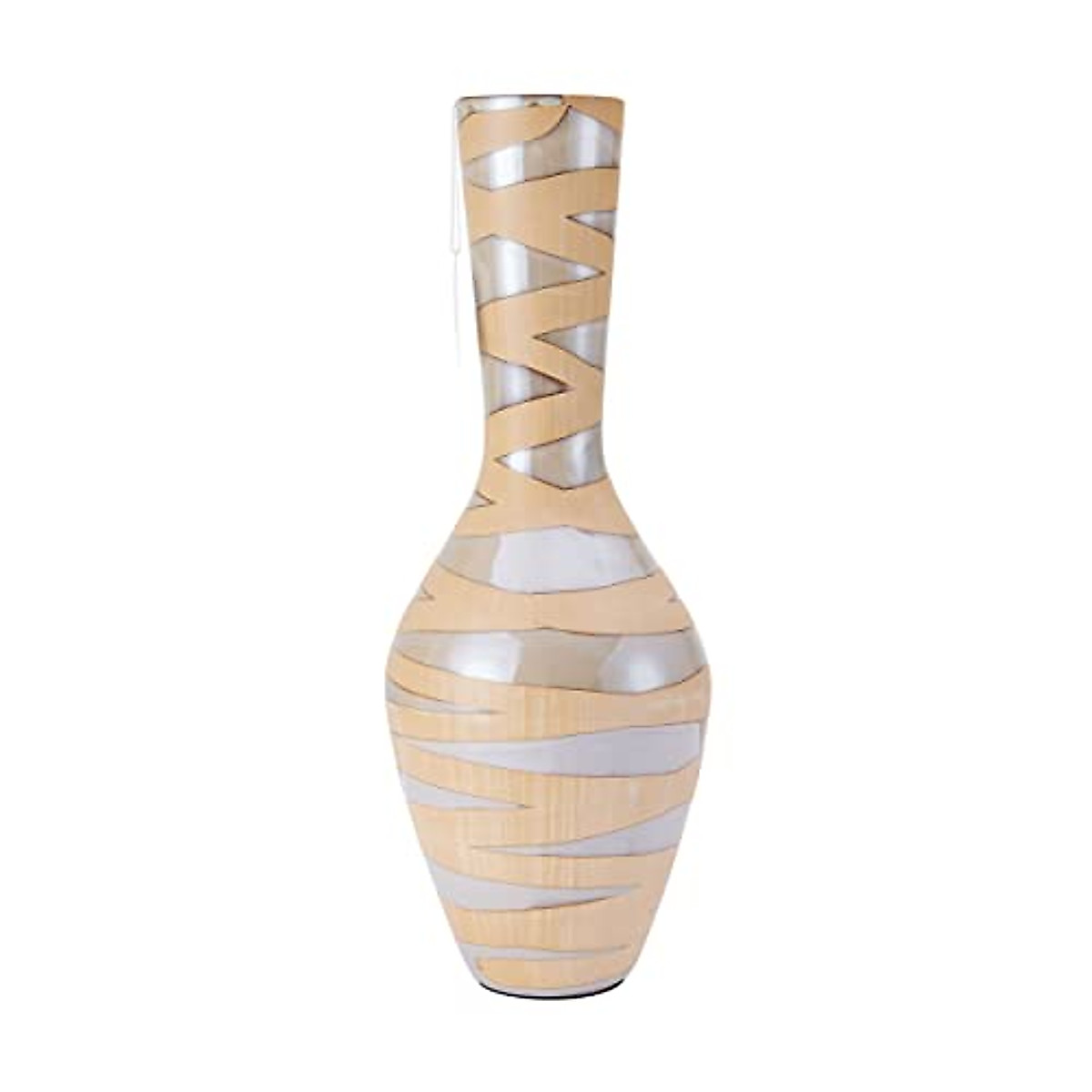 Scott Living Ceramic Striped Vase, for use with Faux or Dried Flowers, 6.69x6.69x18.11 Inch