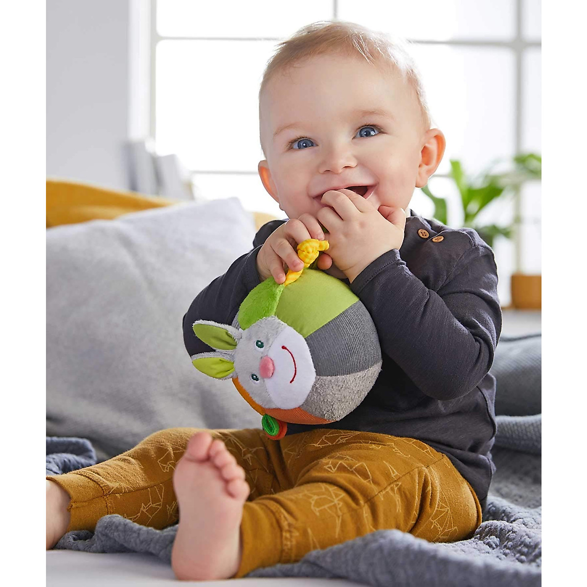 HABA Bunny Ball with Crinkle Ears, Textured Fabric and Rattling Effects