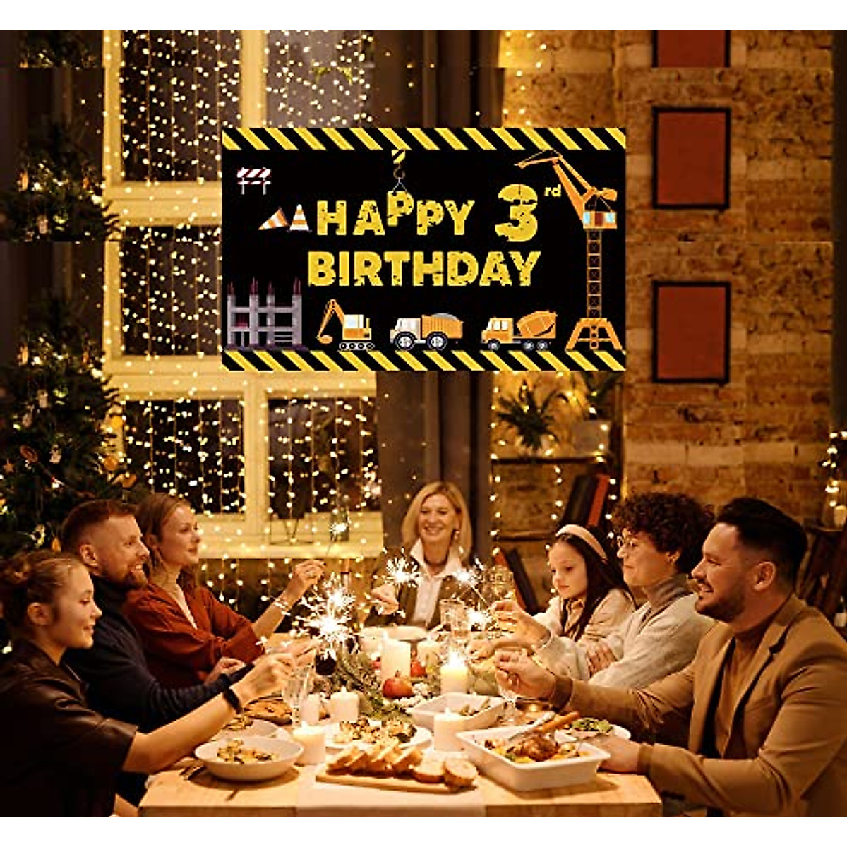 Joyiou Construction Theme Happy 3rd Birthday Decorations Backdrop Banner for Boy Kids, Three Years Old Yellow Black Dump Truck Birthday Party Excavator Crane Sign Supplies Photo Booth Props (5* 3 ft)