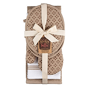 Kitchen Towels Dishcloths Oven Mitts and Pot Holders Set of 9, Oeko-Tex 100% Cotton Terry Dish Towels & Dish Cloths, Non-Slip Silicone, Tan