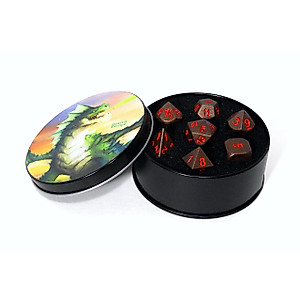 Metal Dice Polyhedral Set of 7 Copper Dragon Red D&D RPG Ancient Copper with Red Numbers