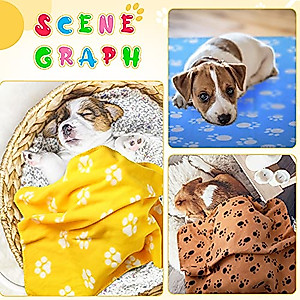 12 Pieces Puppy Blankets Fleece Pet Dog Blankets Warm Paw Print Dogs Cat Blanket Bed Cover for Dogs Cats Cushion Sleep Pet Mat Pad Kitten Soft Warm Blanket for Small Animals (28 x 24 Inches)