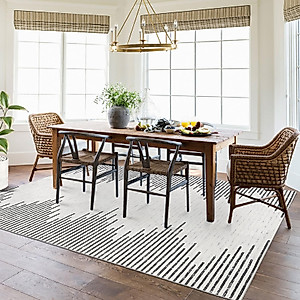 COZYLOOM 9x12 Area Rug for Living Room Washable Rugs Stripe Farmhouse Bedroom Rug large Rug Modern Rug Non Slip Carpet Stripe Throw Rugs for Dining Room Stain Resistant Office Rug Classroom Rug, Cream