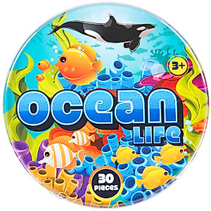 Ocean Sea Creature Action Figures - 30 Pieces, 18 Unique Sculpts- Giant Ocean Animal Playset Includes Turtles, Lobsters, Sharks & More - Great Sandbox Toy, Beach Toy, Tub Toy, & Party Decoration