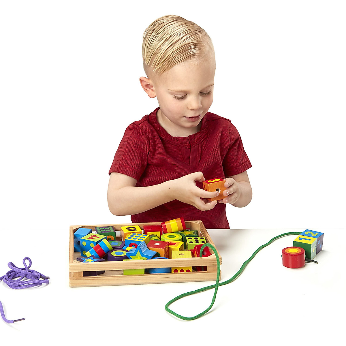 Melissa & Doug Deluxe Wooden Lacing Beads - Educational Activity With 27 Beads and 2 Laces - Beads For Toddlers, Fine Motor Skills Lacing Toys For Toddlers And Kids Ages 3+