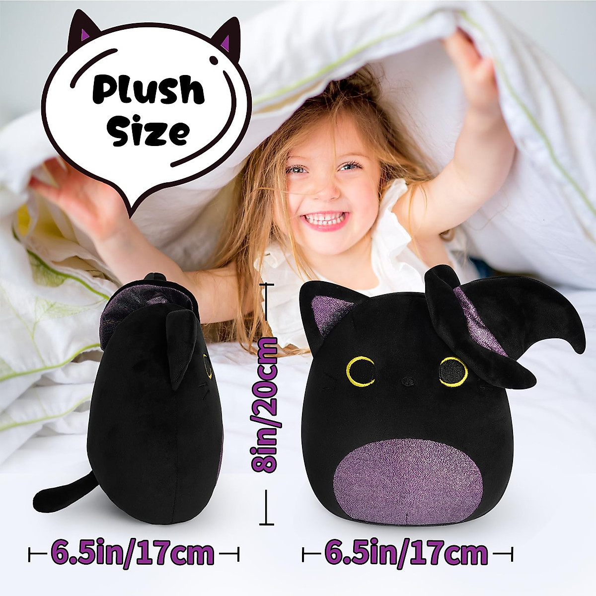 KOPHINYE Halloween Plush Black Cat Plush - 9inch Black Cat Stuffed Animal Witch Kitten Plushie - Cute Stuffed Toys Decorations for Kids