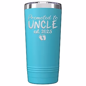 shop4ever Promoted to Uncle Est. 2025 Tumbler Insulated Tumbler 20 oz. with Lid, Stainless Steel Cups Travel Coffee Mug New Uncle Baby Announcement Gift (Teal)