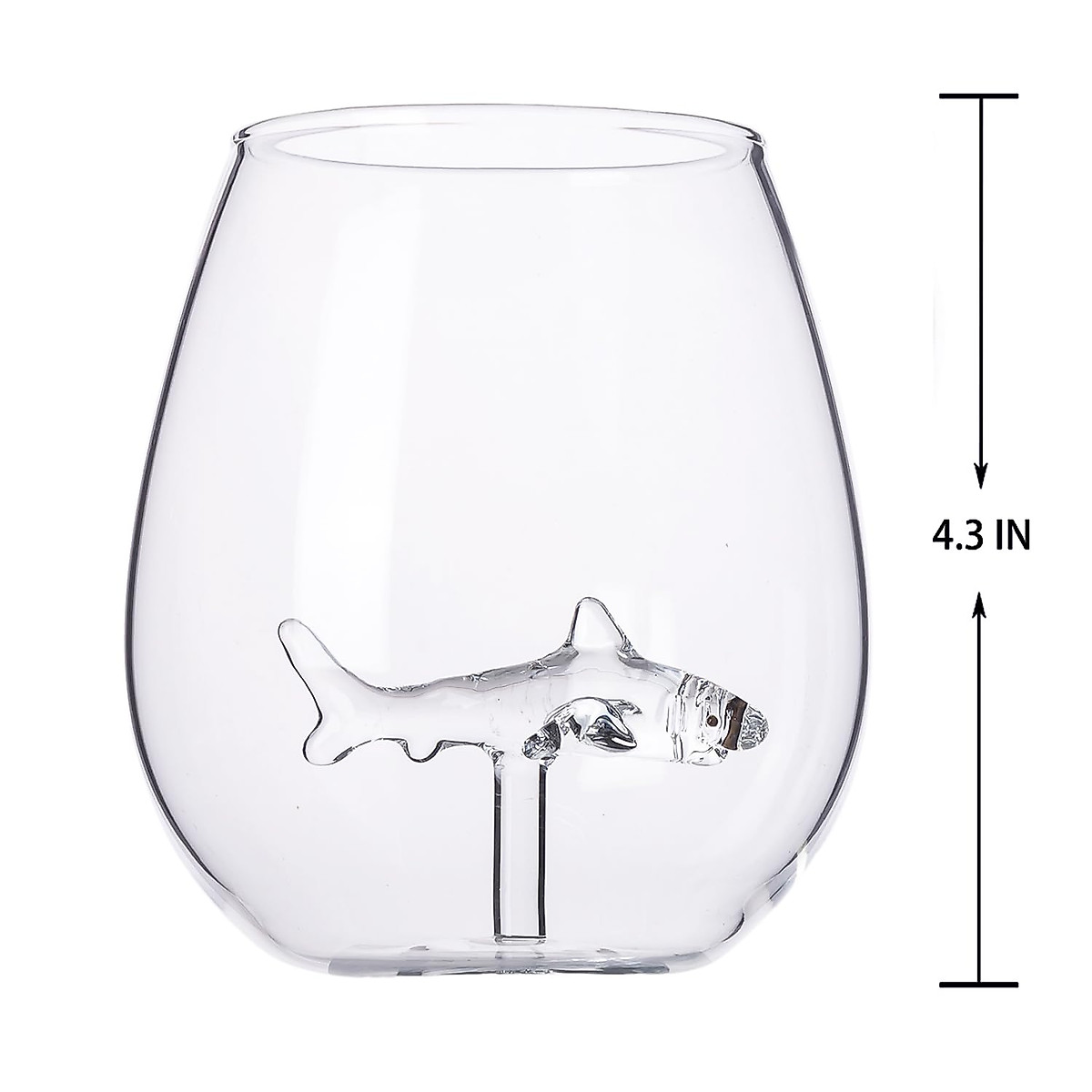 Stemless Wine Glass with Shark Inside, 16 OZ Large Capacity Unique Wine Glasses with 3D Shark Marker Wedding Birthday Gifts for Sea Ocean Lovers