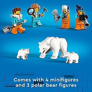 LEGO City Exploration Arctic Explorer Truck and Mobile Lab 60378 Building Set for Ages 6+ with a Tracked Vehicle, Laboratory on Skis, Meteorite, Snow Landscape, 4 Minifigures and 3 Polar Bear Figures