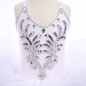 Toddler Kids Girls Swan Lake Ballet Dance Tutu Dress Sequins Camisole Leotard Hard Organdy Platter Skirted Ballerina Performance Dresses Costume with Arm Sleeves Hair Clip Outfit Set White 7-8 Years