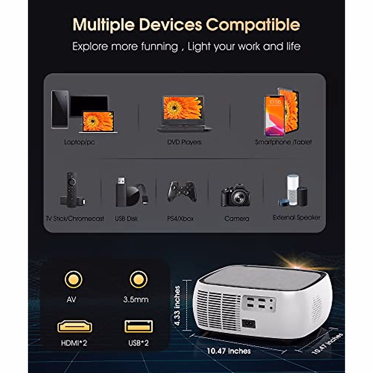 5G WiFi 1080P Projector Bluetooth 4K Supported - BIGASUO 420 ANSI Outdoor Movie Projector with 4D/4P Keystone & 50% Zoom, Portable Home Theater HD Video Projector for PS4, TV Stick, Laptop, Phone