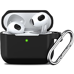 Doboli Compatible with AirPods 3 Case Cover for Airpods 3rd Generation Charging Case 2021 Silicone Protective Accessories Skin with Keychain （Front LED Visible） Square Black