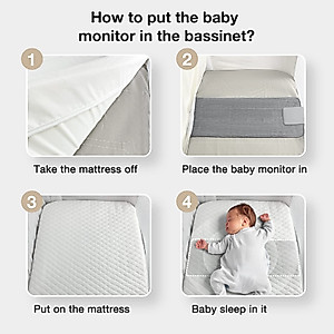 RONBEI Baby Bassinet with Breathing Baby Monitor, Bedside Sleeper with Storage Basket and Wheels, Easy Folding Bassinets for Baby and Monitor Baby Heart Rate Breathing Rate