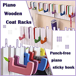 Kemine Coat Rack Wall Mounted with Colorful Piano Shape Wooden Artistic Hat Hook Entryway Hanger Space-Saving Durable Easy Assembly Classic Design (9 Hooks)
