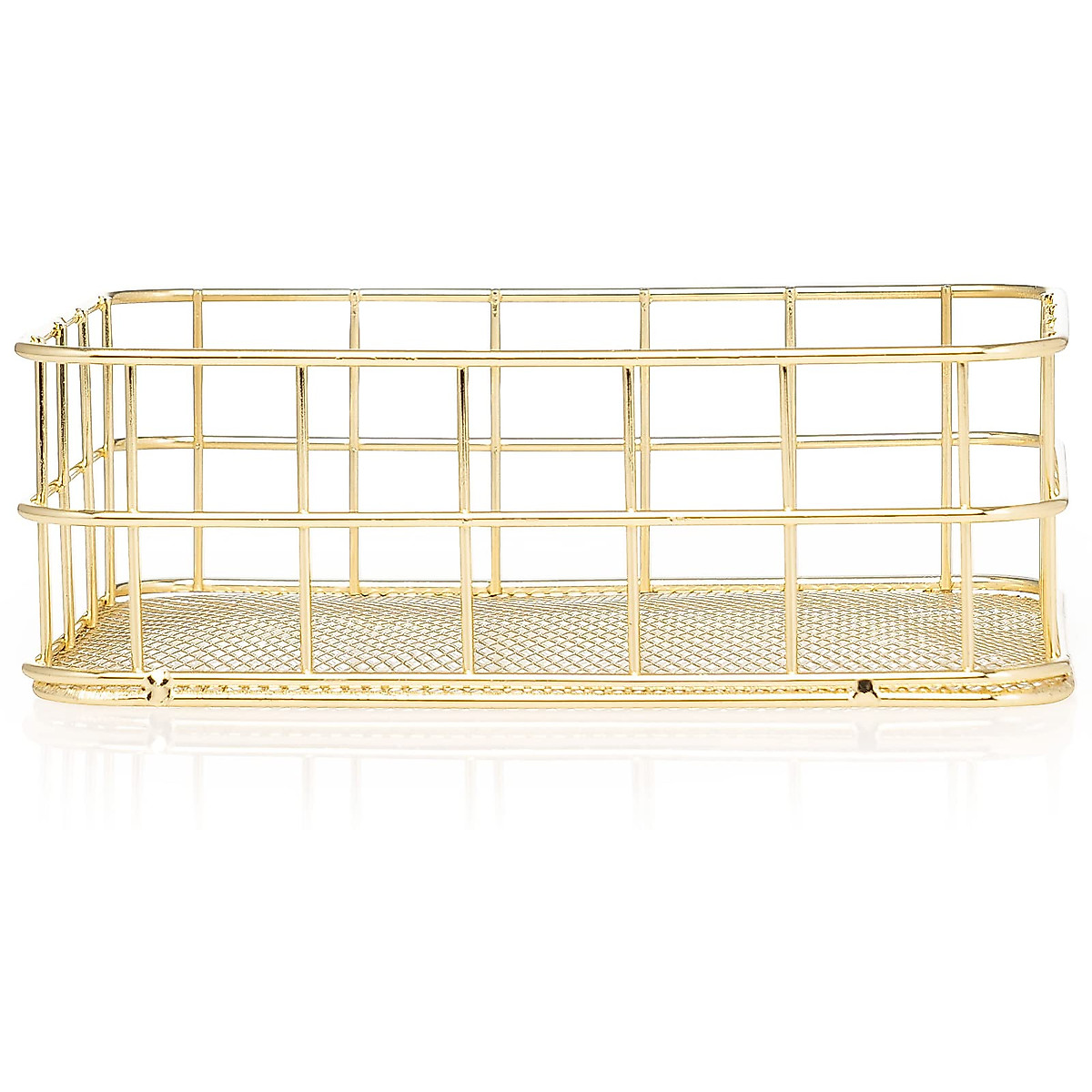 Set of 2 Nested Classic Gold Mesh Wire Basket Trays for Storage and Organizing (Medium: 9.6” X 6.4”; Small: 6.7" ×4.7")