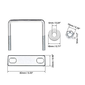 uxcell Square U-Bolts 2-3/8"(60mm) Inner Width Carbon Steel M6 with Nuts, Frame Plate, Round Washers 4 Set