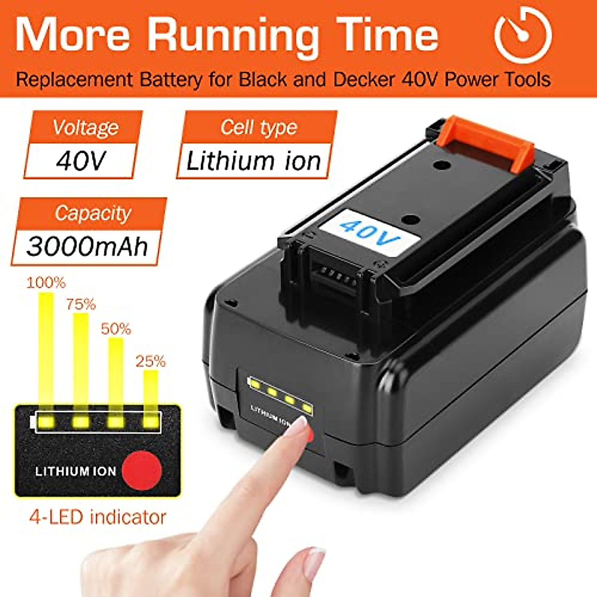 Lipop 3.0Ah Replacement Battery for Black and Decker 40V Lithium Battery Compatible with Black+Decker 36V/40V Max Cordless Power Tools LBX2040 LBXR36 LBXR2036 LST540 LCS1240 LBX1540 LST136W