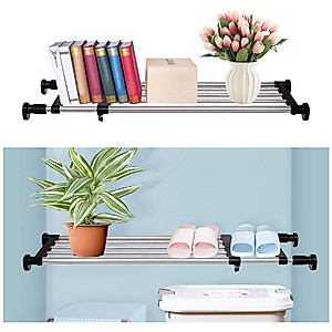 BAOYOUNI Expandable Closet Shelf Tension Rod Clothes Hanger Storage Rack Adjustable DIY Shelving Unit Cabinet Kitchen Bathroom Divider Separator Organizer, Black