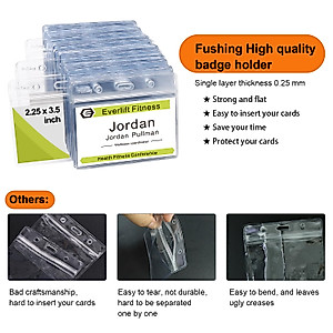 Fushing 200 Pcs Clear Plastic Horizontal Name Tag Badge ID Card Holders