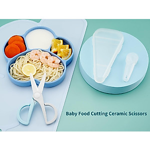 Ceramic Scissors for Baby Food Cutting, Safety Healthy BPA Free Toddler Feeding Shears with Protective Blade Cover and Portable Travel Case-Blue/Grey