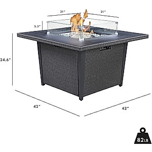 Mazatzal 28IN Square Propane Fire Pit Table 50,000 BTU Small Patio Gas Firepit Table Auto-Ignition Fire Table with Rust-Free Aluminum Tabletop and Weather Cover for Indoor Outside Deck Backyard