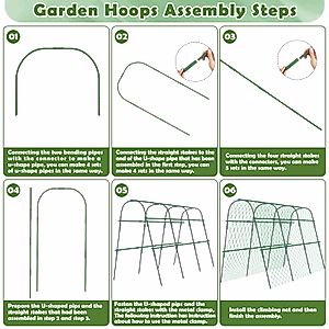 Tetutor Cucumber Trellis for Raised Beds, 63 x 45 Inch U-Shaped Garden Trellis for Climbing Plants Outdoors with Climbing Net, Metal Detachable Arch Plant Support Vegetable Trellis