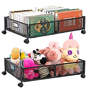 Under Bed Storage, Under Bed Storage Containers with Wheels and Handles, Foldable Heavy Duty Metal Under Bed Shoe Storage Organizer, Under Bed Storage Drawer for Blanket, Clothes, Toy, Book, 2 Pack