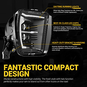 Z-OFFROAD LED Fog Lights w/White DRL Compatible with 2013-2018 Dodge Ram 1500 Bumper Driving Lamps Replacement Assembly Kit - Black