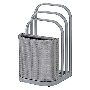 Sunjoy Rust-proof Aluminum Pool Float Storage Rack, 16-Inch Outdoor Wicker Poolside Float Organizer, Pool Float Caddy for Cushions, Floaties, Noodles, Pool Toys, Grey
