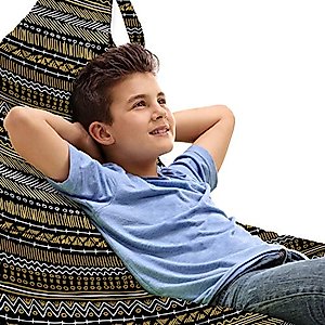 Ambesonne Boho Lounger Chair Bag, Tribal Ethnic Retro Mayan Native American Funky Hippie Culture Pattern, High Capacity Storage with Handle Container, Lounger Size, Pale Coffee Charcoal Grey