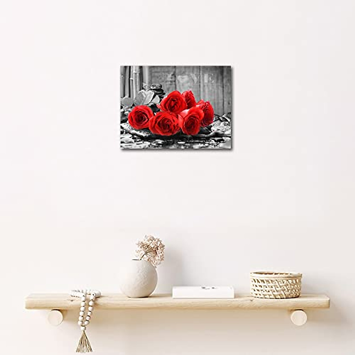 YMYXMC33 Red Rose Flower Picture Decor Wall Art Canvas Print Black and White Poster Country Love Decoration Bedroom Kitchen Bathroom12x15