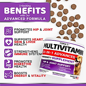 Dog Multivitamin Chewable with Glucosamine - Dog Vitamins and Supplements - 170 Treats - Senior & Puppy Multivitamin for Dogs - Hip & Joint Support - Immune Health, Skin, Heart, Digestion, Probiotics