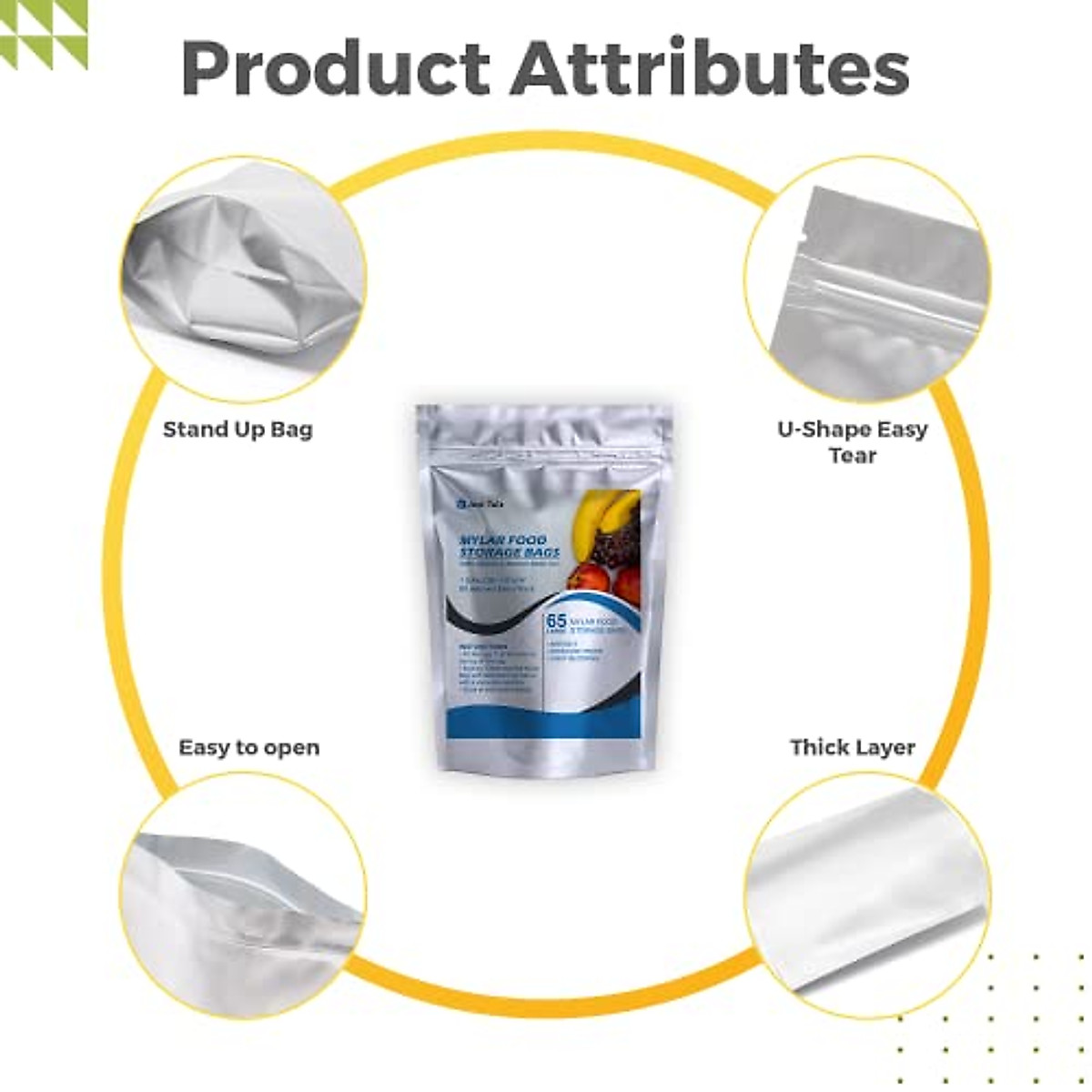 65Pcs 1 Gallon Mylar Bags for Food Storage - 10x14 Inches & 5 Mil Thick Ziplock Mylar Storage Bags for Food - Air Tight Seal Mylar Food Storage Bags