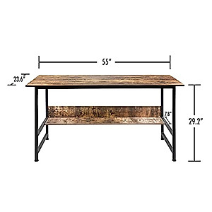 BROWN-BROWN 55 Inch Computer Desk, Home Office Desk with Extra Storage, Personal Laptop Pc Workstation, Student Study Desk, Metal Frame Wood Table for Reading Writing, Rustic Brown (55'')…