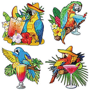 4 Pieces Margarita Parrot Magnets Tropical Drink Cruise Door Decorations Drinking Parrot Cruise Door Magnets for Carnival Cruise Refrigerator Door (Wine Glass Theme)