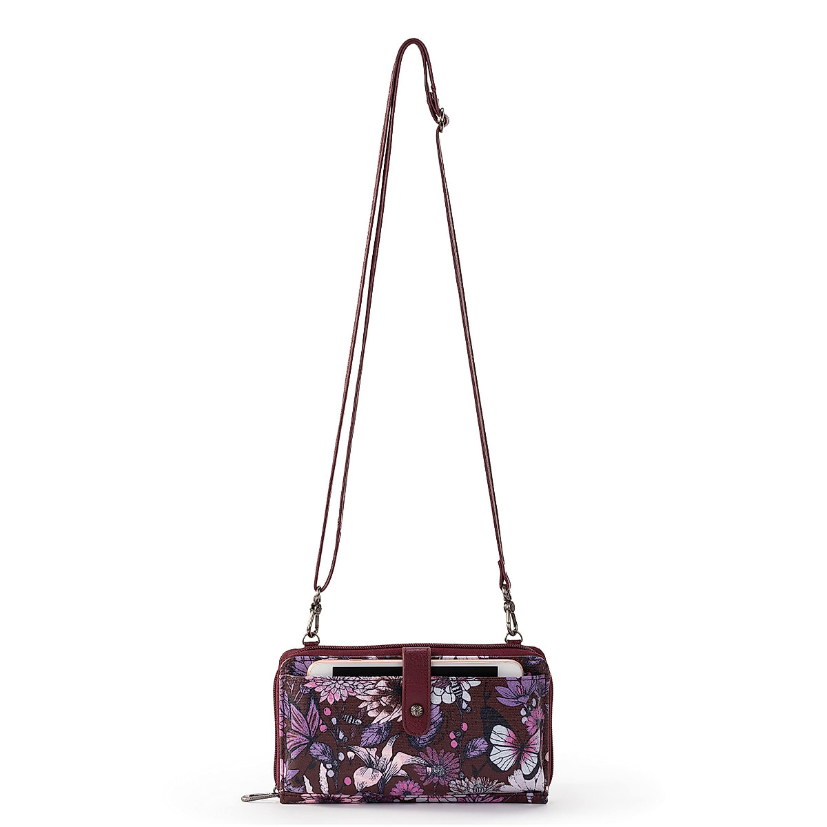 Sakroots Womens Canvas, Large Smartphone Crossbody Bag in Coated Canvas Convertible Purse with Detachable Wristlet Strap I, Cabernet Bloom, One Size US