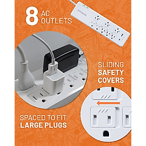 ECHOGEAR PowerBlitz Surge Protector Power Strip with USB-A & USB-C Ports - Low Profile Design with Braided 6' Cord, Flat Plug & 2160 Joules of Multi Outlet Surge Protection - White