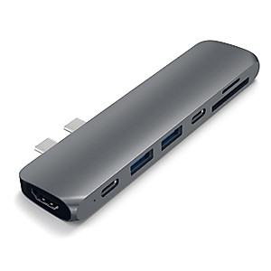 Satechi USB C Hub Adapter, USB C Dongle 7 in 1, USB C with 4K HDMI, 87W USB C PD Charging, USB C Data, 2 USB-A Data, Micro/SD Card Readers, for MacBook Pro/Air M1 M2 M3 M4 - Space Gray