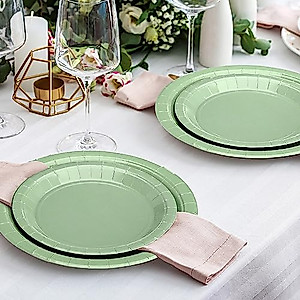 Wesiti 50 Pcs Paper Plates Bulk 7 Inch 9 Inch Disposable Round Dessert Plates Sage Green Dinner Cake Paper Dish for Wedding Bridal Shower Birthday Party Supplies