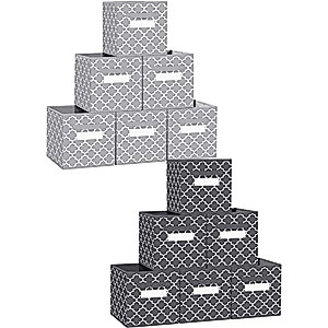 FabTotes Storage Bins 6 Pack Collapsible Storage Cubes, 11"x10.5"x10.5" Large Toy Book Organizer Boxes with Handles and Label Card & Label Holder, Baskets for Organizing Closet Shelves