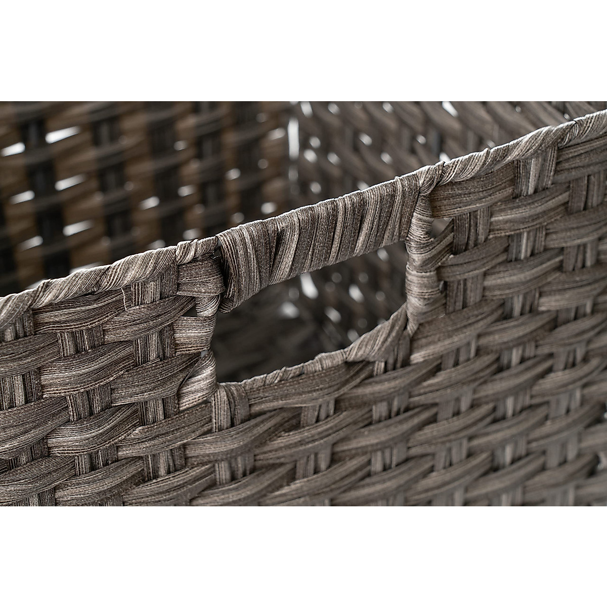 Foldable Synthetic Plastic Wicker Storage Basket with Iron Wire Frame By Blue Ridge Basket Company (Set of 2)