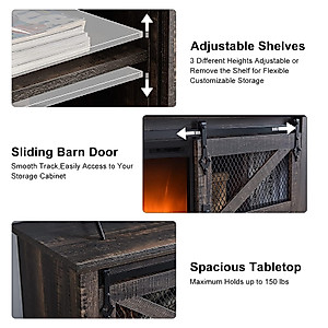 OKD Fireplace TV Stand for 70 75 Inch TV, Industrial & Farmhouse Entertainment Center with Sliding Barn Door & 23" Electric Fireplace, Rustic Media Console Cabinet for Living Room, Dark Rustic Oak