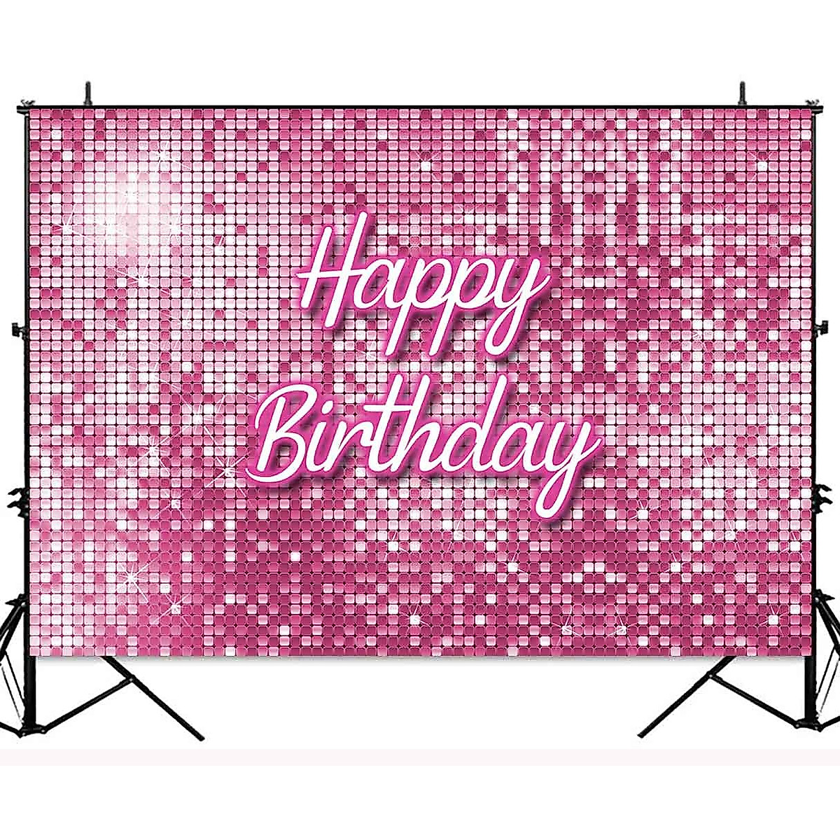 Ayayiya Pink Flash Square Birthday Backdrop Shining Sequins Shimmer Panels Wall Photography Background Princess Girl Sweet 16 18th Birthday Women 21st 30th 40th Birthday Decorations Photo Booth 7x5ft