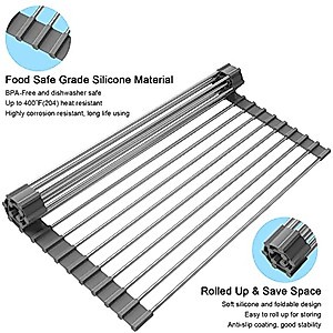 Haydyson Roll Up Dish Drying Rack, 17.5" x 15.7", Multipurpose Sink Drying Rack, Stainless Steel Sink Rack Dish Drainer Heat Resistant Dish Racks for Kitchen Counter