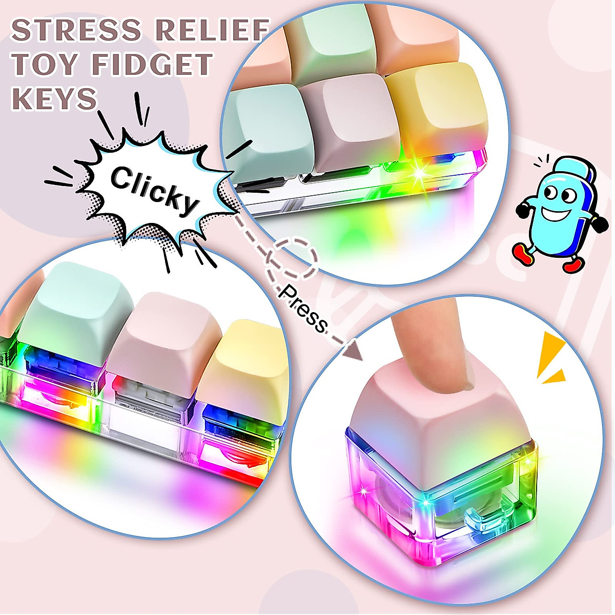 4 Pcs Decompression Toys Keyboard Clicker Toy Keyboard Cube Toy Mechanical Key Toy Keyboard Button Stress Relief for Adult Gifts to Relief Pass Time (Trendy)