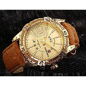 NAVIFORCE Luxury Men Sports Watches Waterproof Quartz Leather Watch Gold Big Face Date Clock