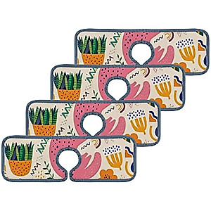 Kitchen Faucet Absorbent Mat 4 Pieces Cute Spring Flower Cat Faucet Sink Splash Guard Bathroom Counter and RV,Faucet Counter Sink Water Stains Preventer
