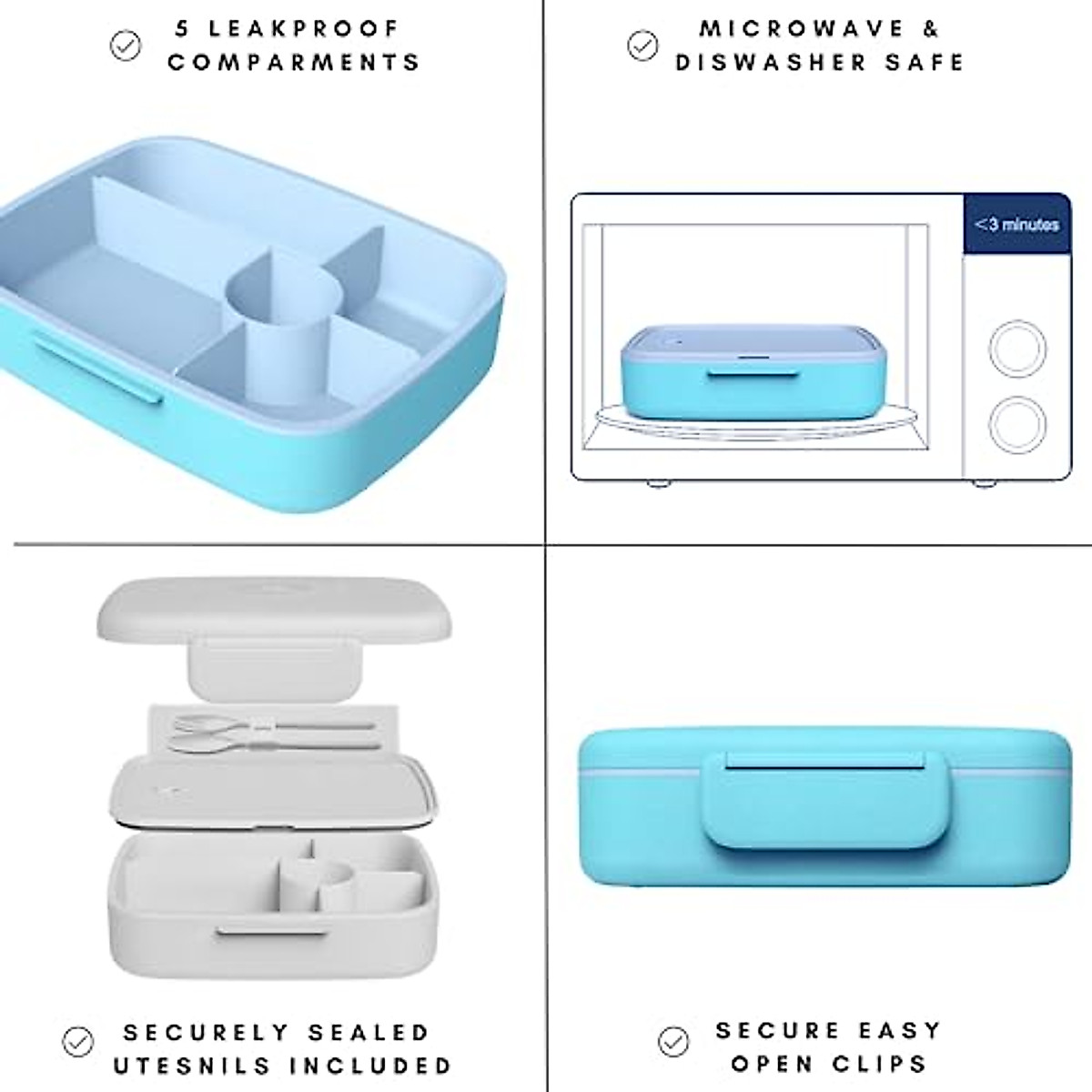 Fenrici Kids Lunch Bag and Bento Box Set, Insulated Lunch Box for Boys, Girls with 5 Compartment Container, Utensils Included for School, BPA Free, Purple Galaxy, Pastel Blue Bento