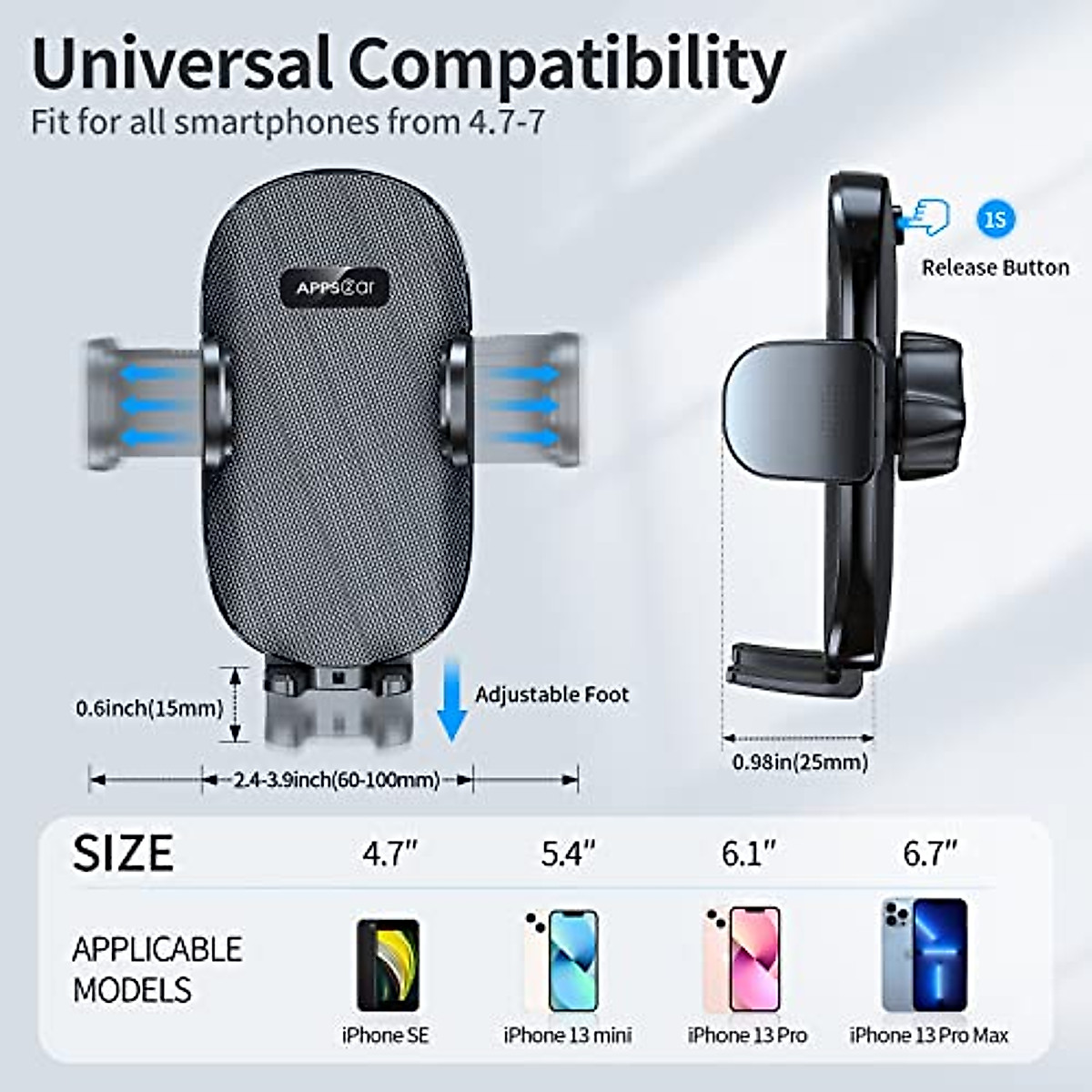 APPS2Car Car Phone Holder Mount, Vent Phone Mount for Car, Air Vent Cell Phone Holder for Car with Adjustable Phone Vent Clip Compatible with iPhone, Samsung, Big Cellphone & Thick Case Friendly