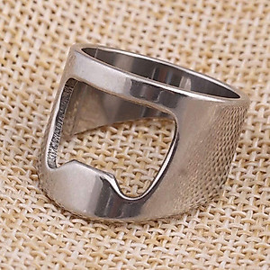 JAJAFOOK 316L Stainless Steel Beer Bar Tool Creative Versatile Bottle Opener Ring for Party Ring，Silver 12